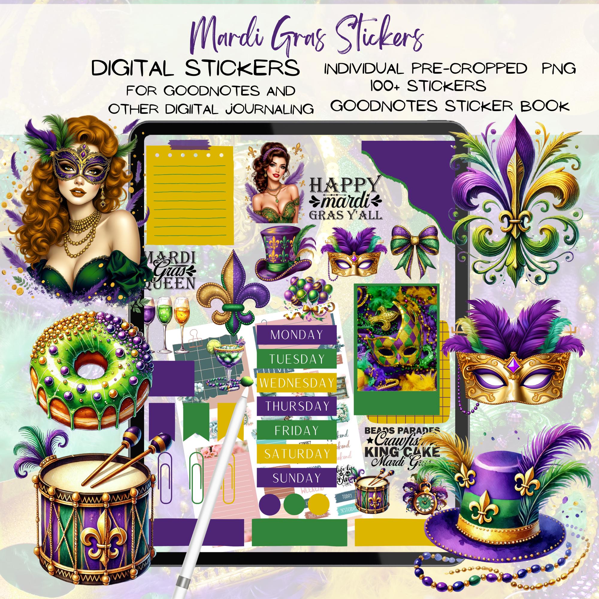 Mardi Gras Digital Stickers, Goodnotes Planner Stickers (PNG) - Etsy