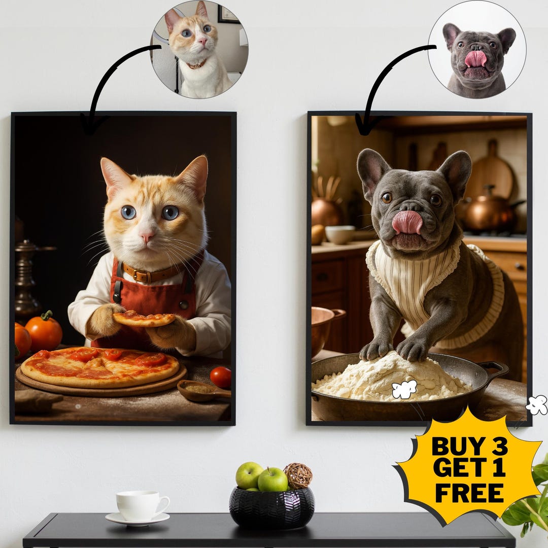 Custom Pet Chef Portrait: Funny Dog Cafe Kitchen Art (digital Download ...