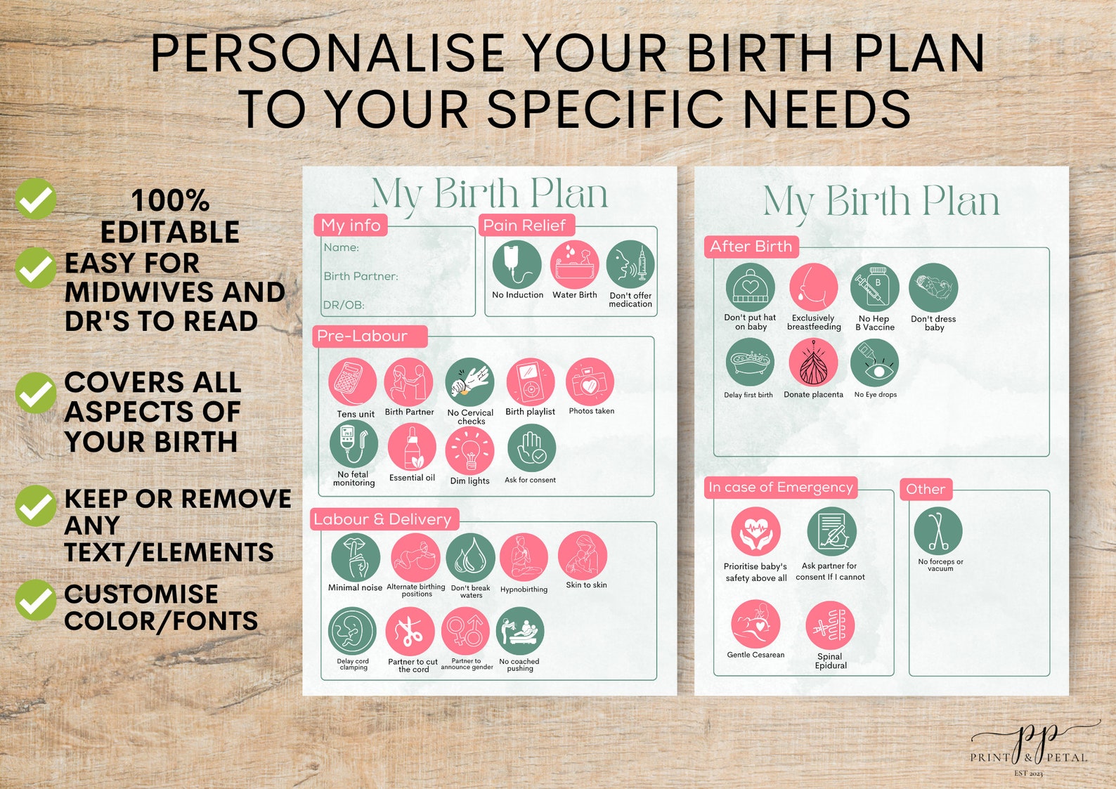 Visual Birth Plan Birth Preference Template Natural Birth Plan Canva ...