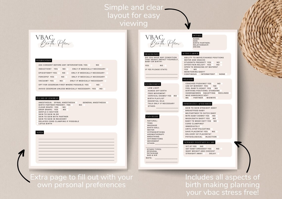 Vbac Birth Plan Template Printable Birth Plan Natural Birth Plan Birth ...