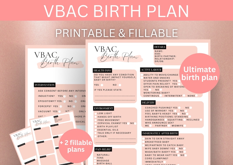 Vbac Birth Plan Template Printable Birth Plan Natural Birth Plan Birth ...