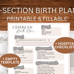 C Section Birth Plan Template Cesarean Birth Plan Printable Birth ...