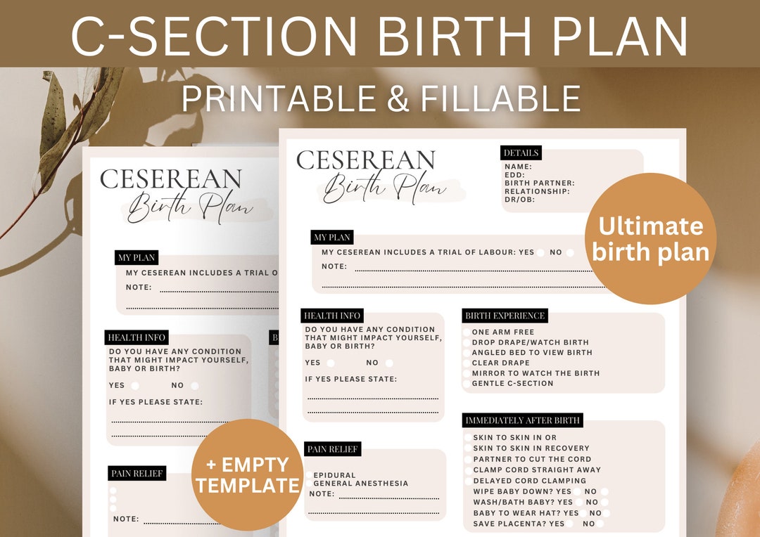 Csection Birth Plan Template Ceserean Birth Plan Printable C-section ...