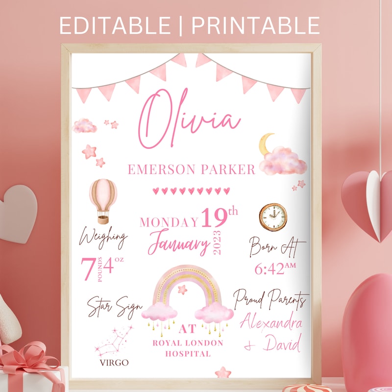 Birth Stats Poster - Etsy
