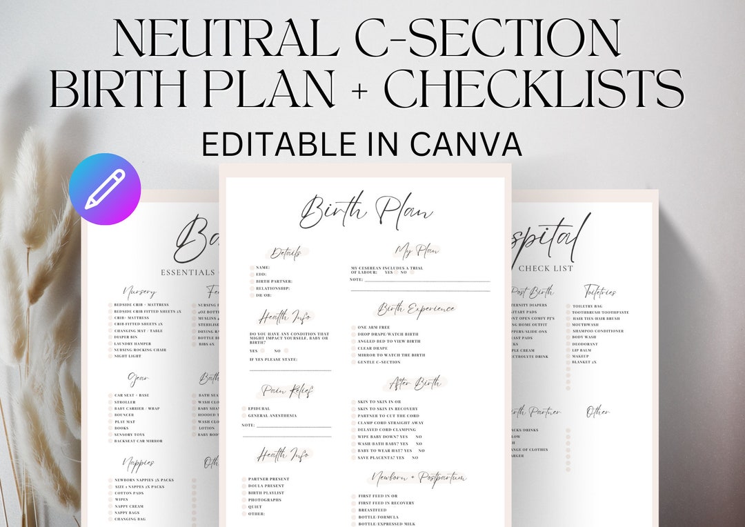 Cesarean Birth Plan Template Csection Birth Plan Printable Birth ...
