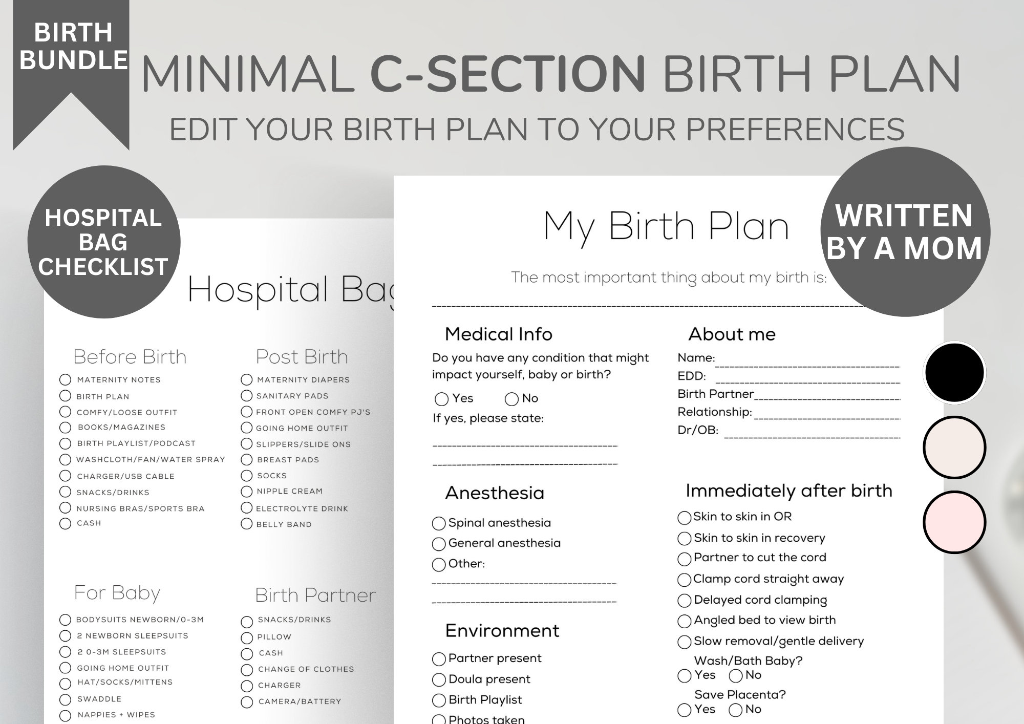 Csection Birth Plan Template Cesarean Birth Plan Printable Birth ...