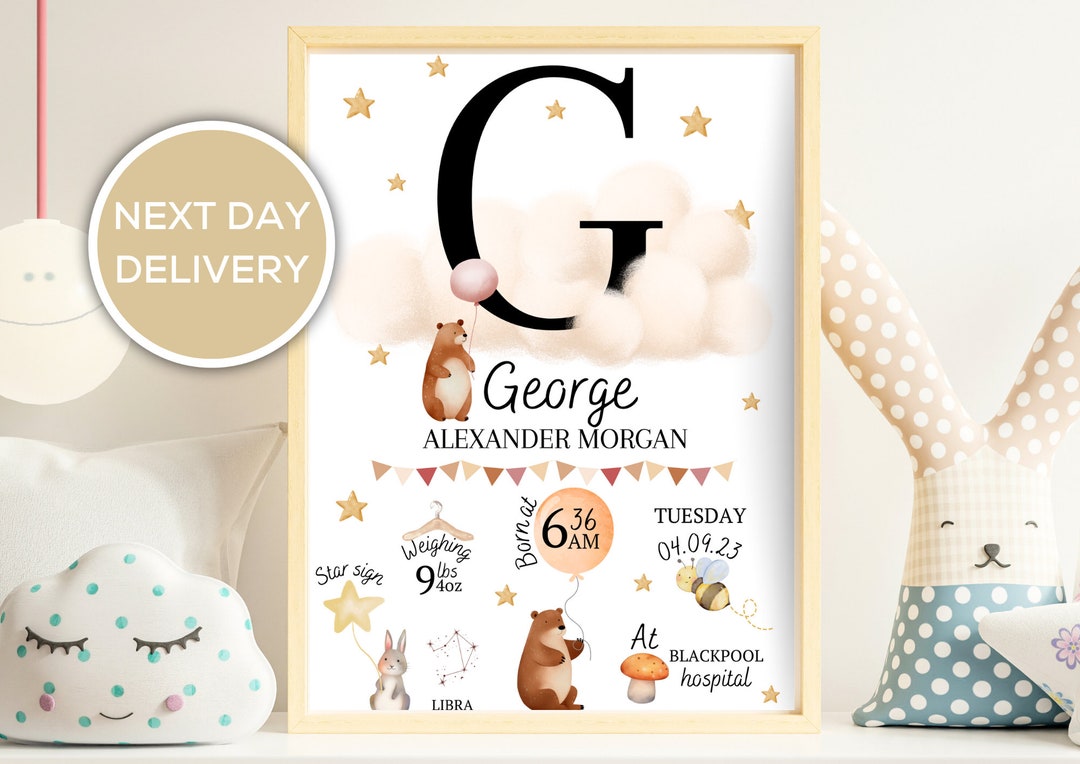 Birth Details Print Baby Name Print Baby Name Sign Baby Personalised ...