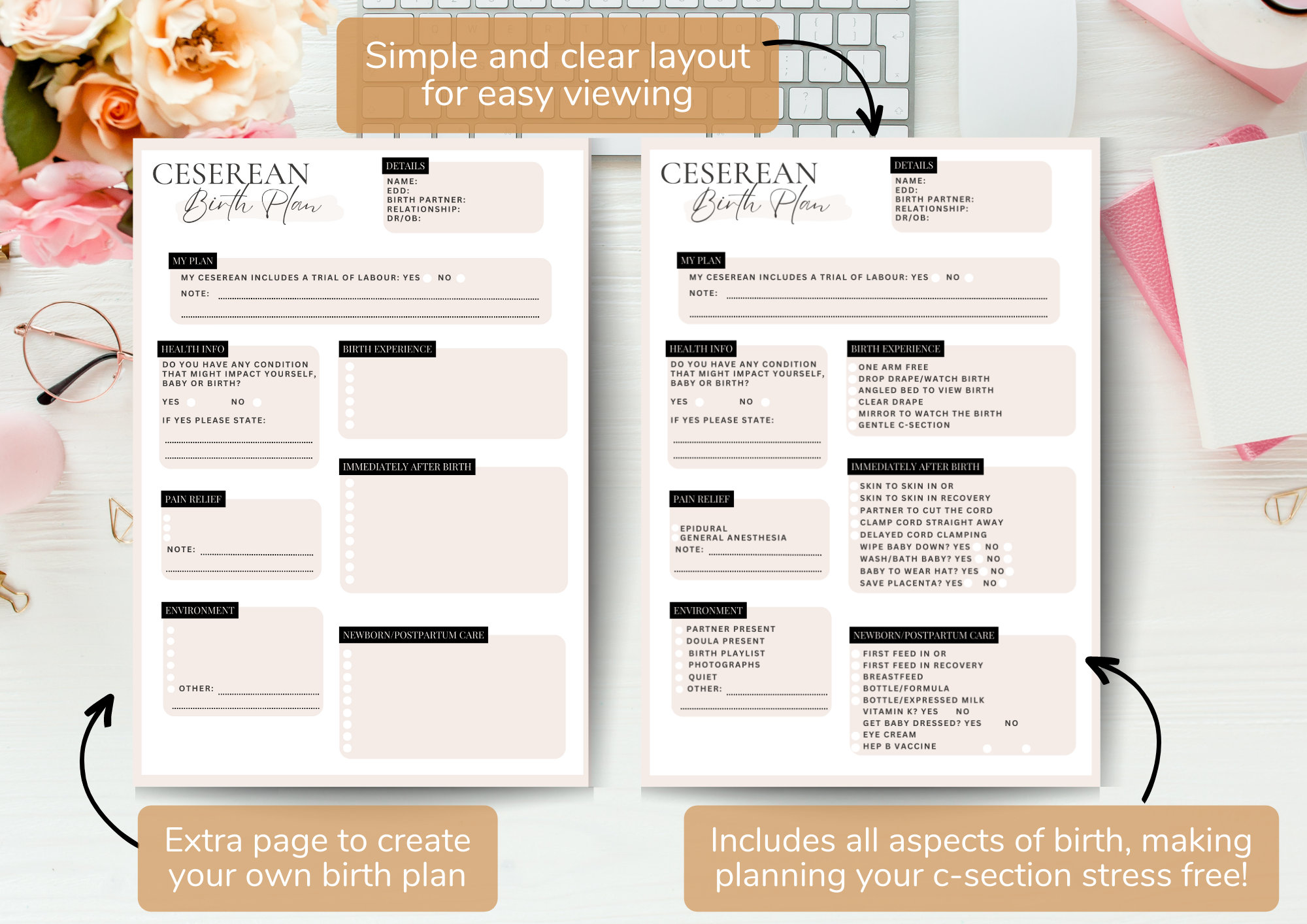 Csection Birth Plan Template Ceserean Birth Plan Printable C-section ...