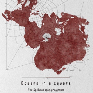 The Spilhaus Projection Map: World Oceans in a Square | Watercolor ...