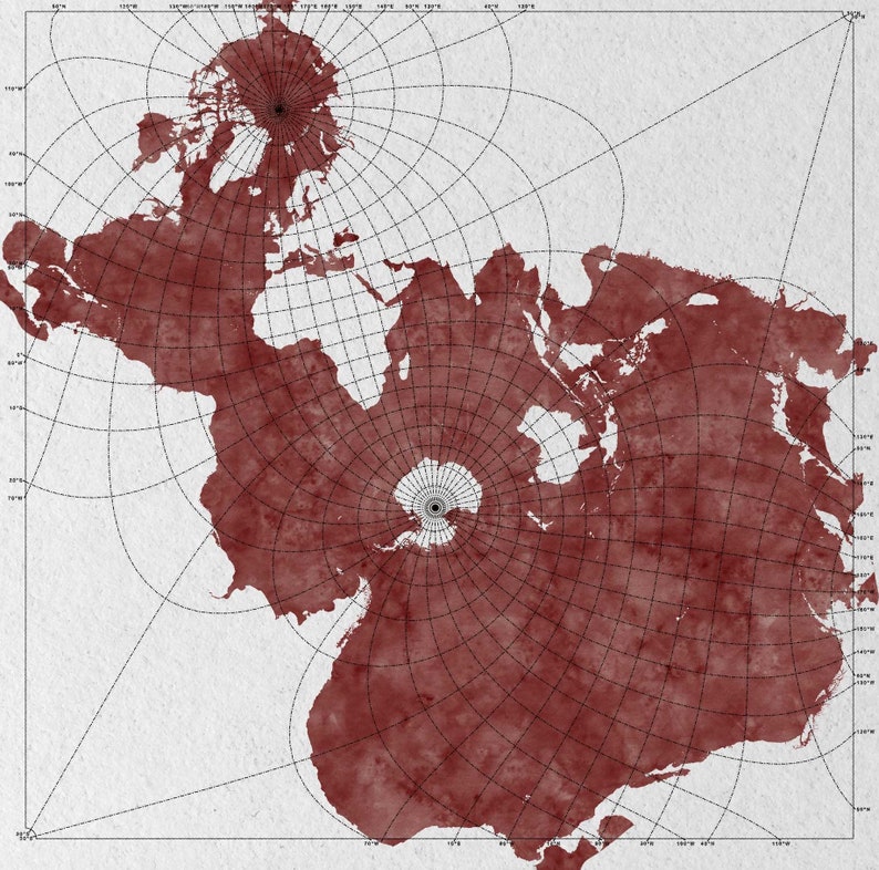 The Spilhaus Projection Map: World Oceans in a Square | Watercolor Poster Wall Art Print ...