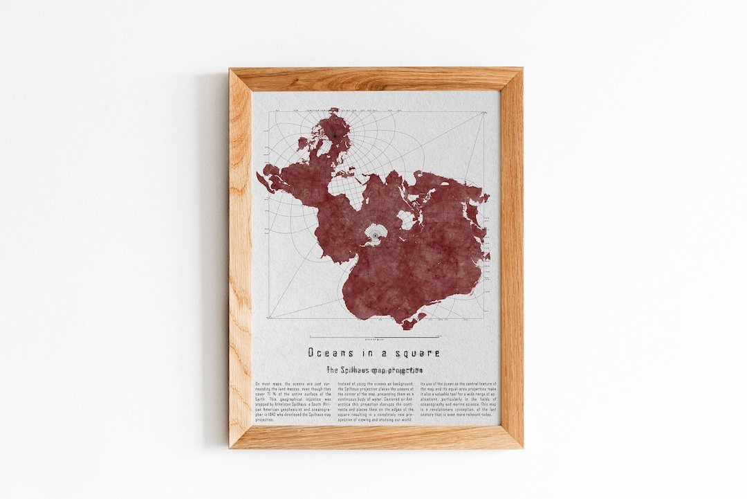 The Spilhaus Projection Map: World Oceans in a Square | Watercolor ...