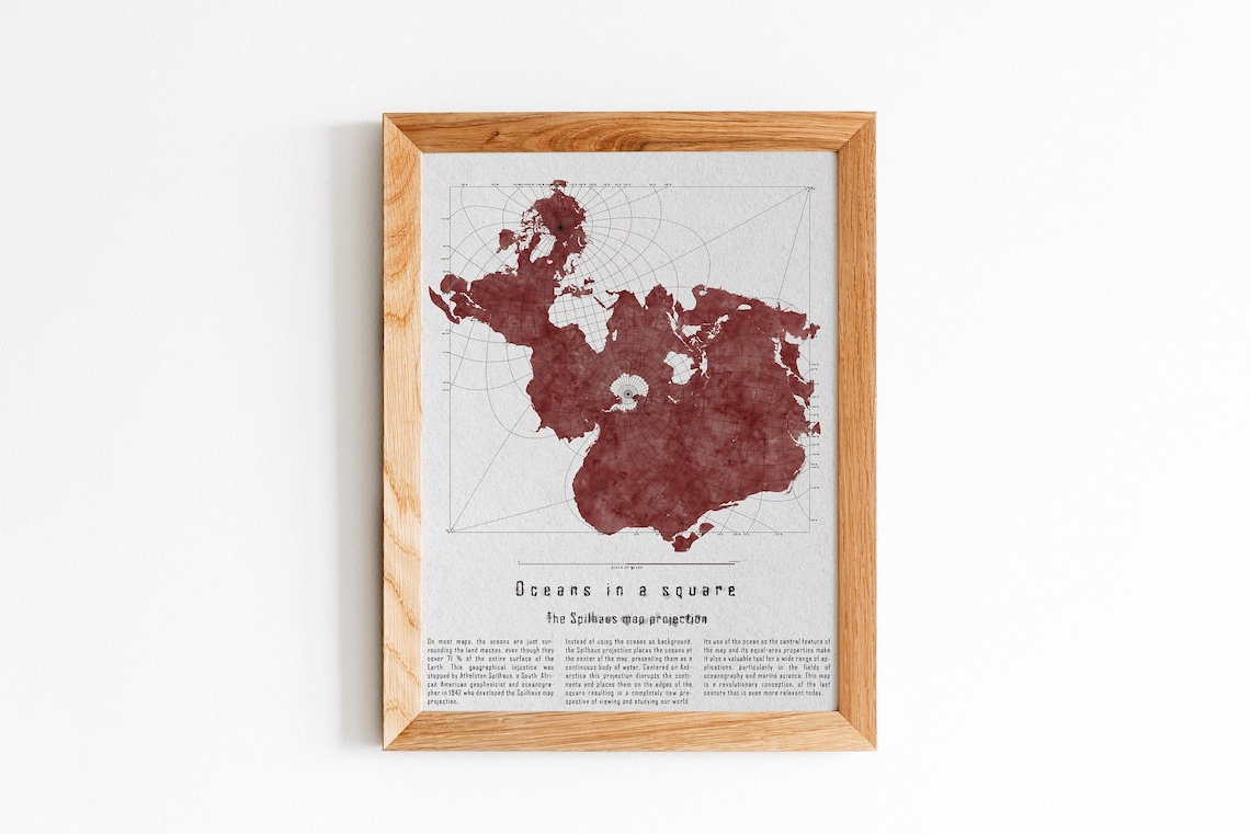 The Spilhaus Projection Map: World Oceans in a Square | Watercolor ... The Spilhaus Projection Map: World Oceans in a Square | Watercolor ...