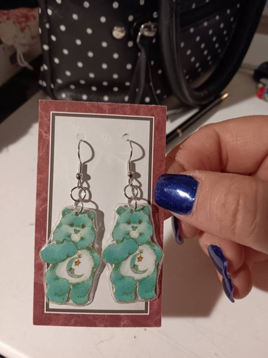 Care Bare Bedtime Bear Nostalgic Earrings Recycled Game Card From 1982 ...