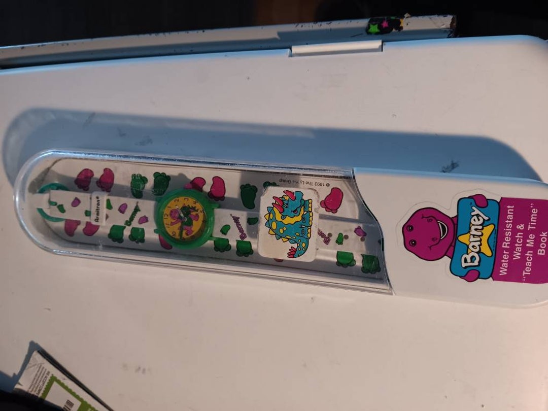 1993 Barney Water Resistant Watch and Teach Me Time Book Vintage ...