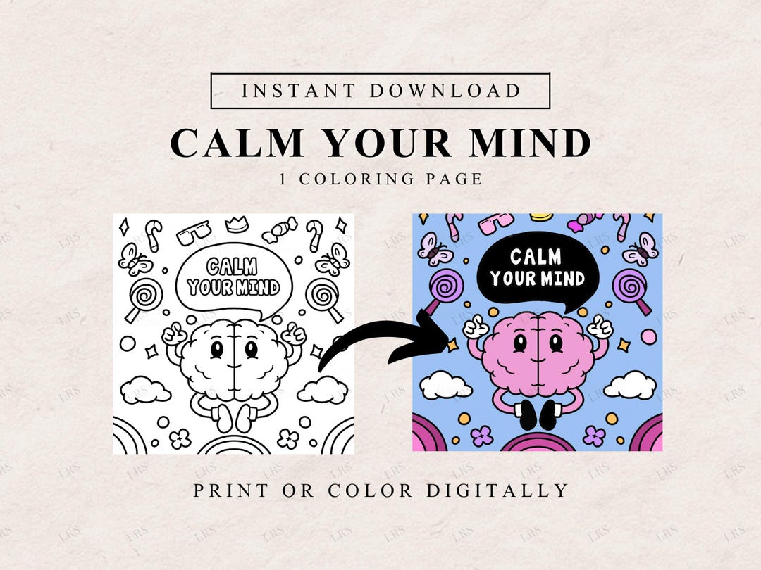 Calm Your Mind Coloring Page | Cute Brain Art (digital Download) - Etsy