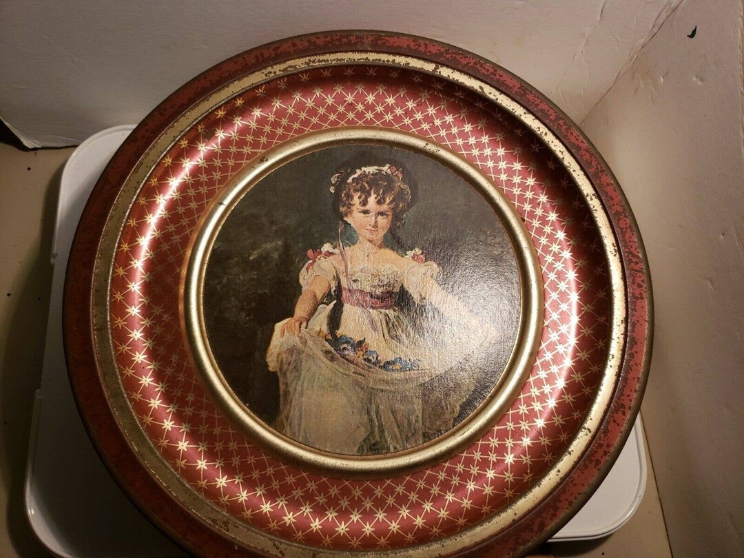 Vintage Sunshine Biscuits Tin Victorian Painted Guildcraft Little Girl ...