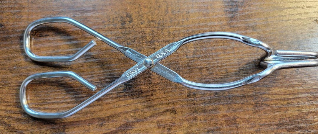 Vintage Ekco 8 inch Angled Stainless Steel Tongs USA Very Clean - Etsy