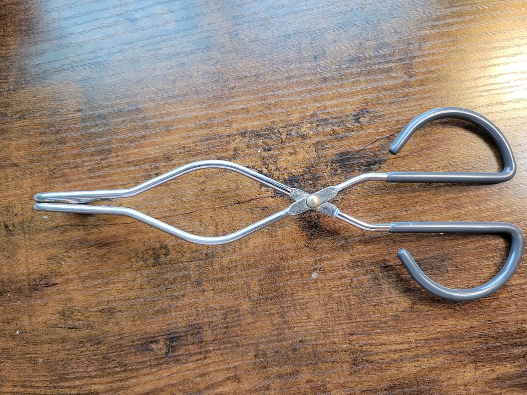 Vintage 9 Angled Stainless Steel Tongs W/grey Rubber Handle Grip - Etsy