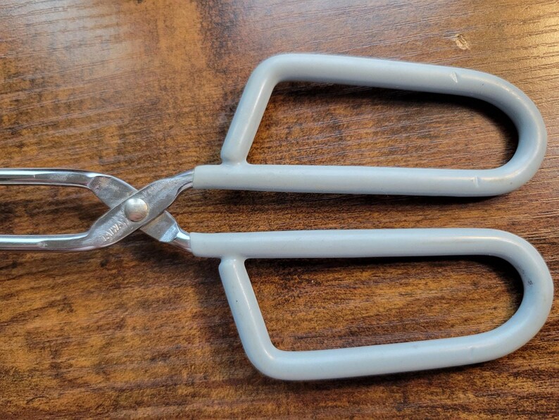 Vintage Light Blue Rubber Handle 10" Stainless Steel Tongs - Made in ...