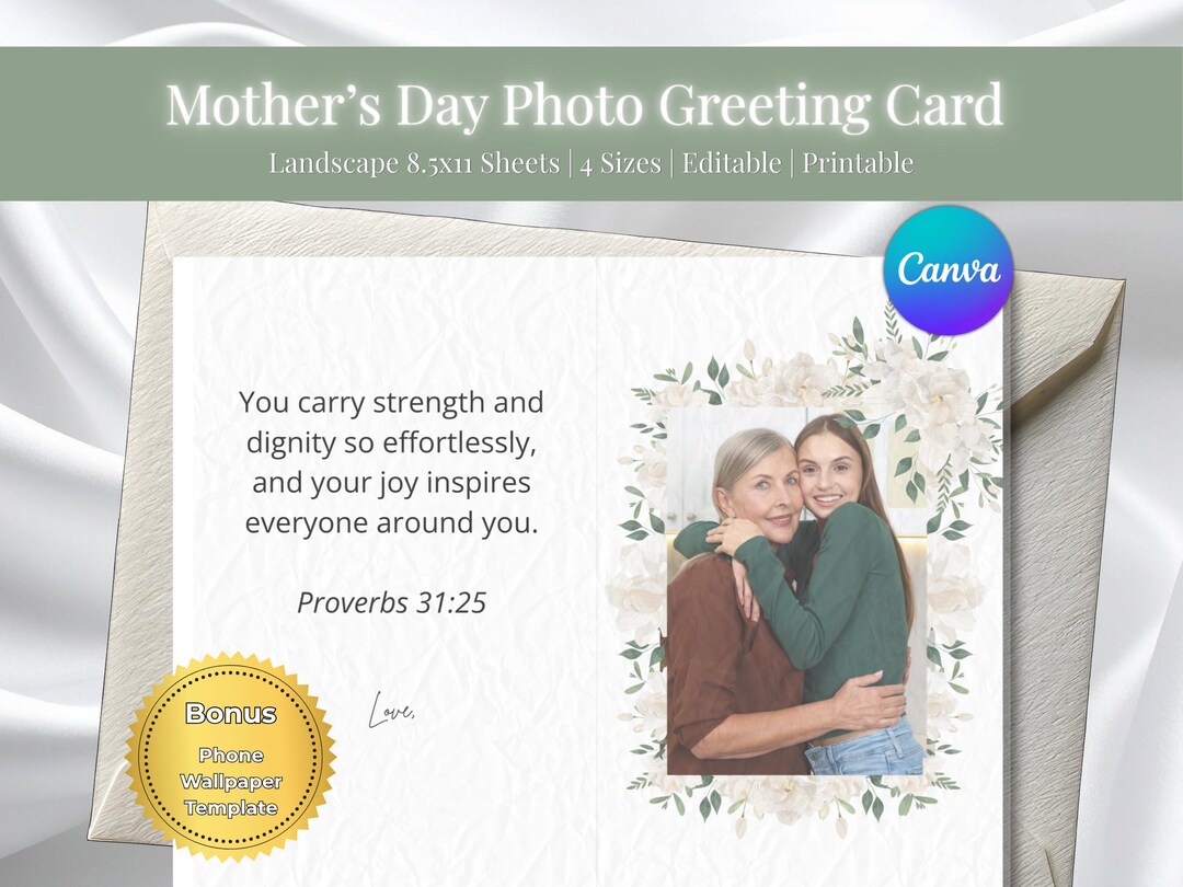 Editable Mother’s Day Photo Card Template Canva | Digital Phone ...