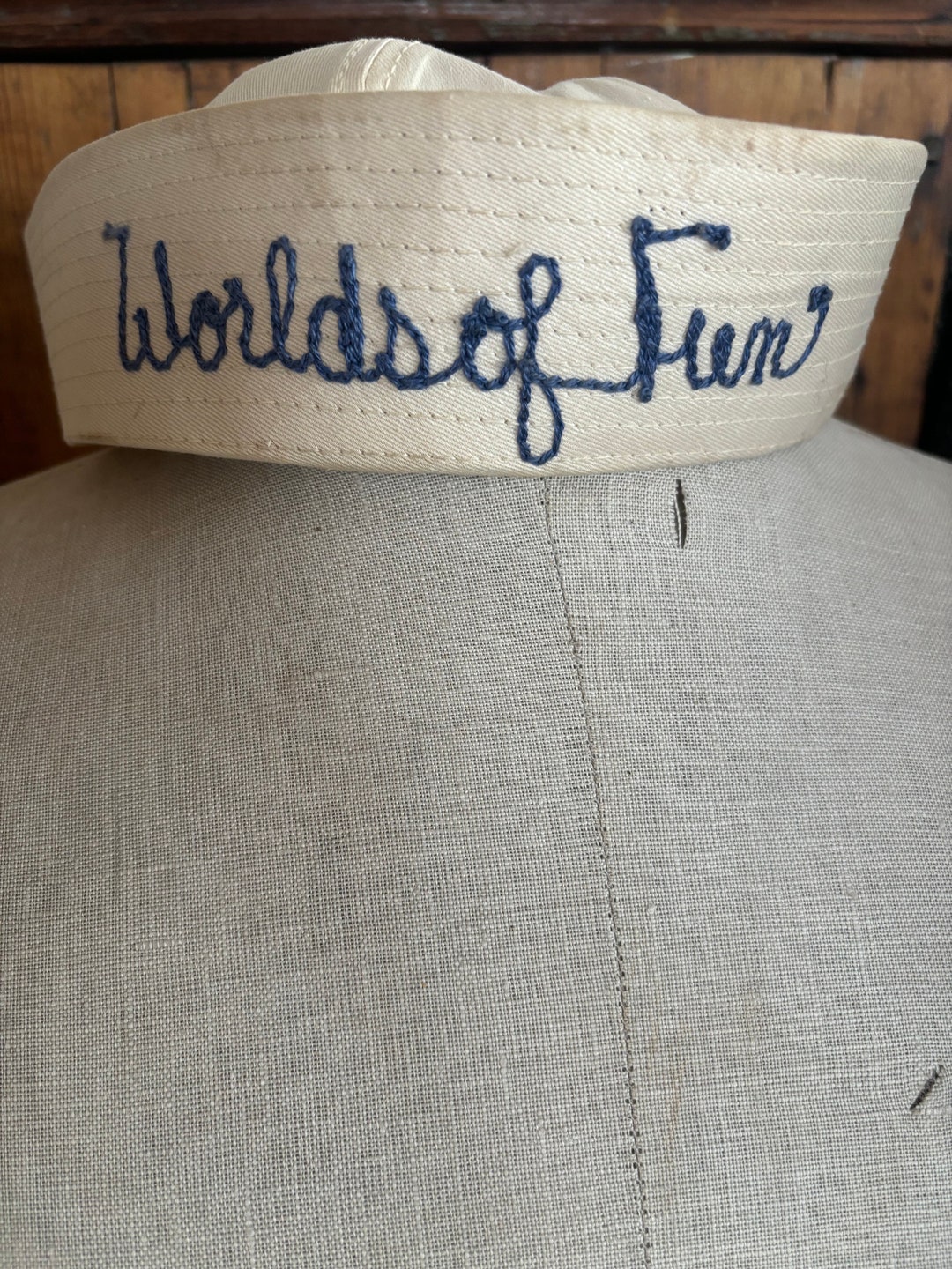 Vintage White Sailor Style Hat White With Blue Words Worlds of Fun ...