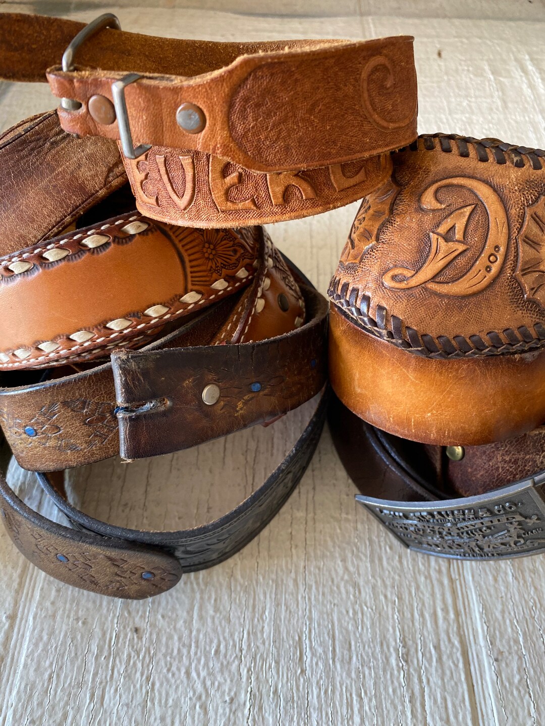 Vintage Leather Belts, Hand Tooled Leather Painted, Eagle, Beverly ...