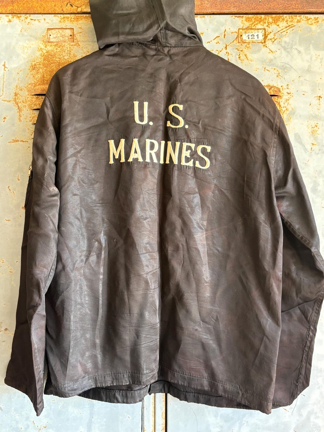 Vintage Men's Marine Corp Black Wind Breaker Jacket Zip up Jacket Size ...