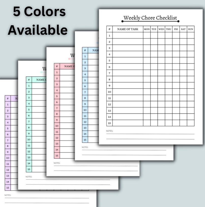 Weekly Chore Checklist Printable Letter/a4/a5 Sizes - Etsy