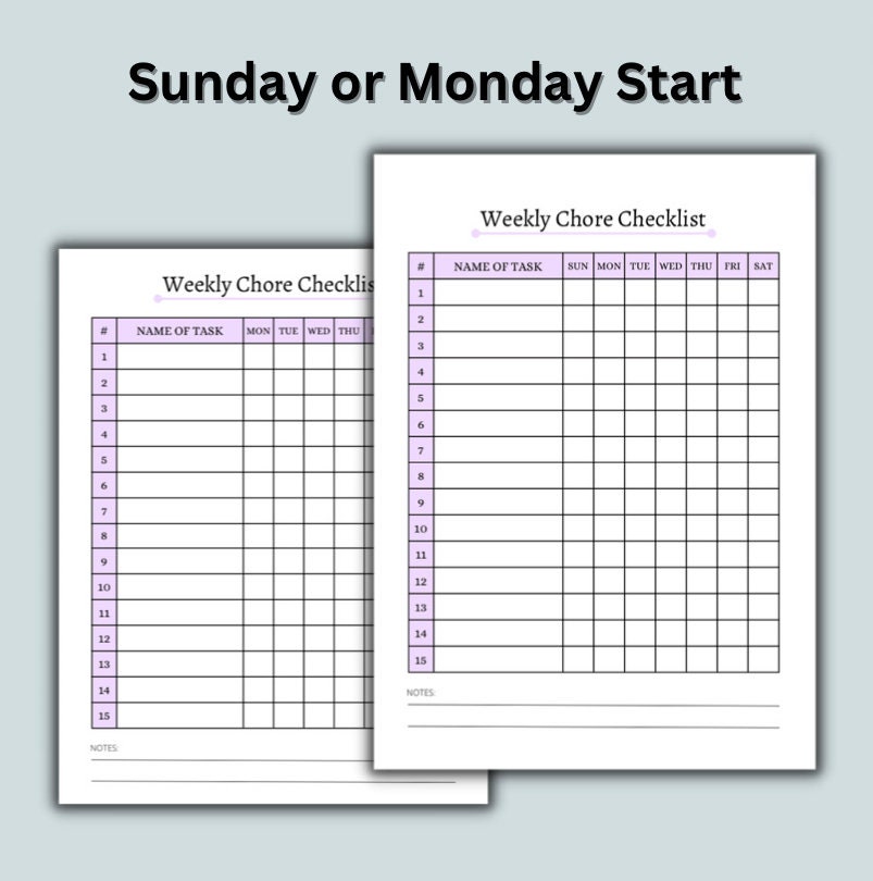 Weekly Chore Checklist Printable Letter/a4/a5 Sizes - Etsy