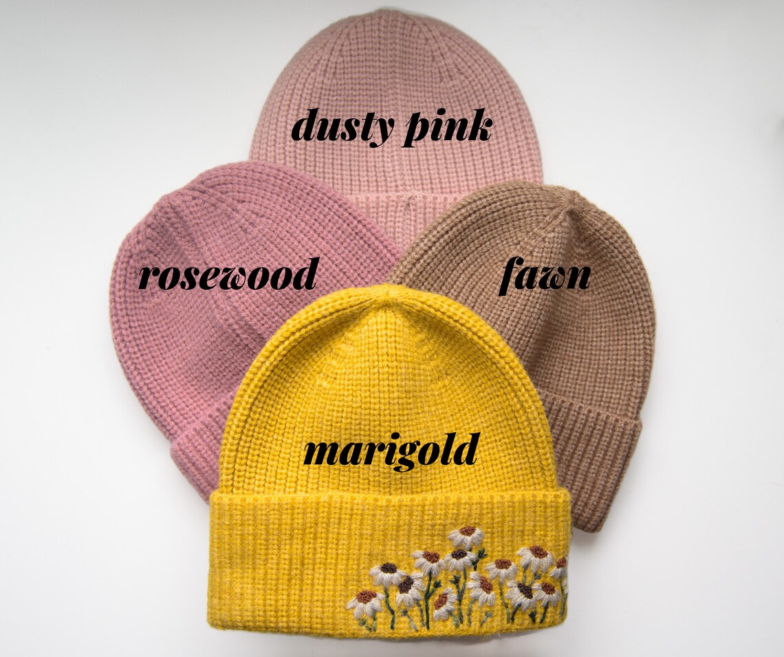 Hand Stitched Simple Daisies Beanie - Modern Minimalist Embroidery ...