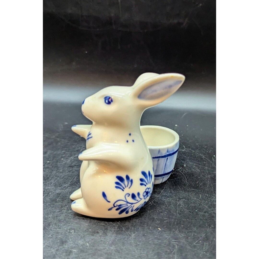 Vintage Whimsical Delft Porcelain Rabbit Bunny Egg Cup Hand Painted ...