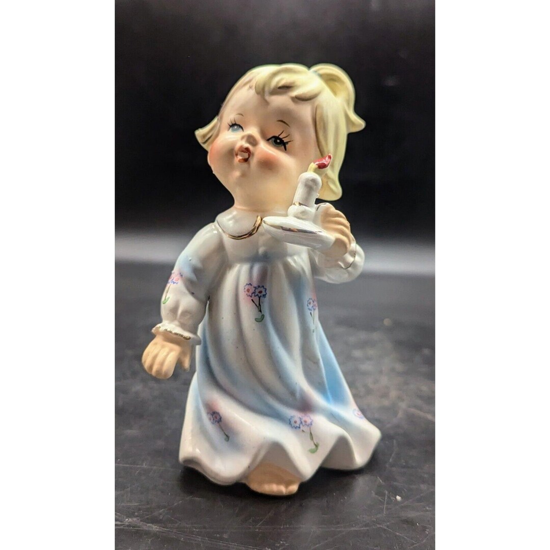 Vintage Whimsical Little Girl Porcelain Figurine Wolin Nightgown Candle ...