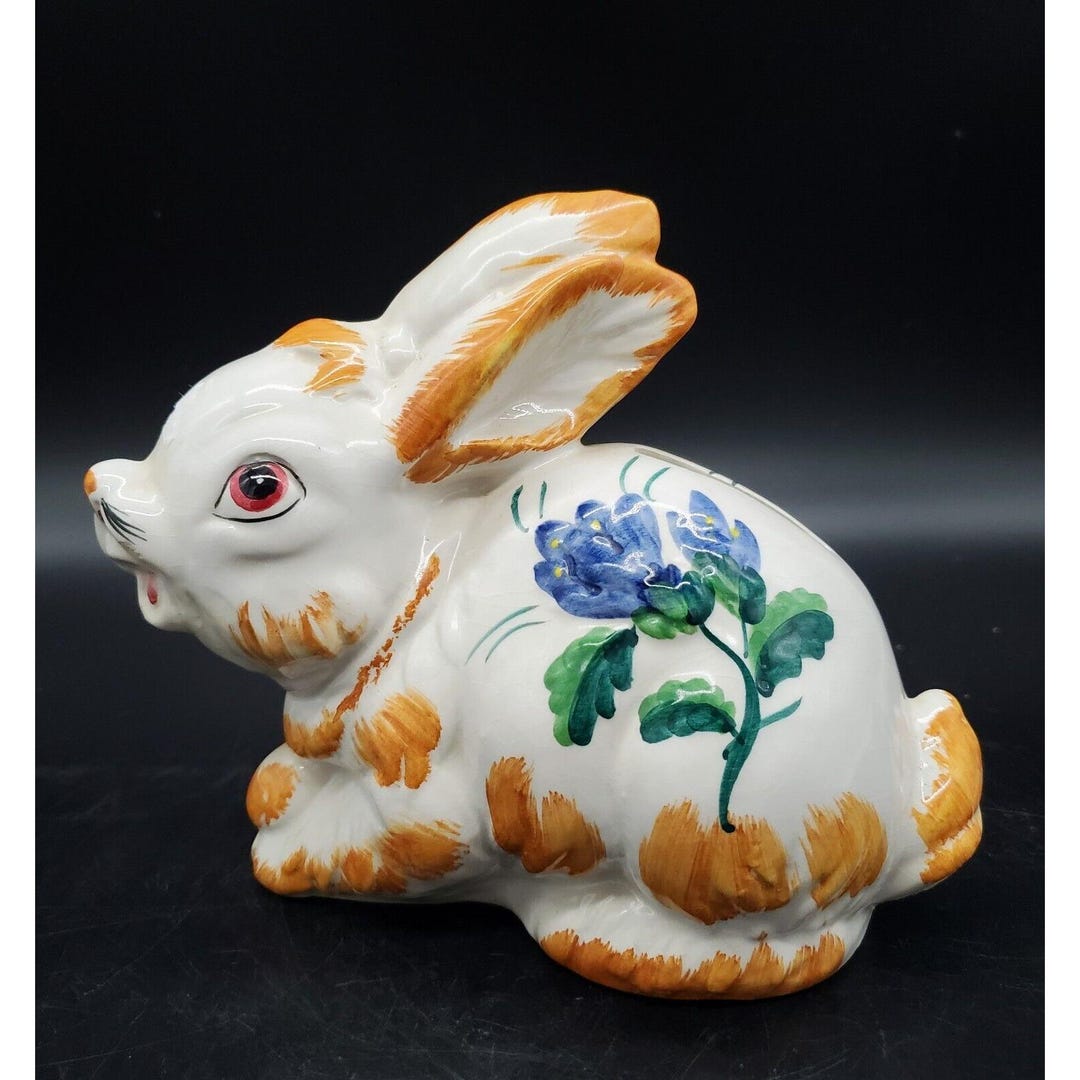 Vintage Italian Ceramic Rabbit Bunny Hand Painted Coin Bank Floral ...