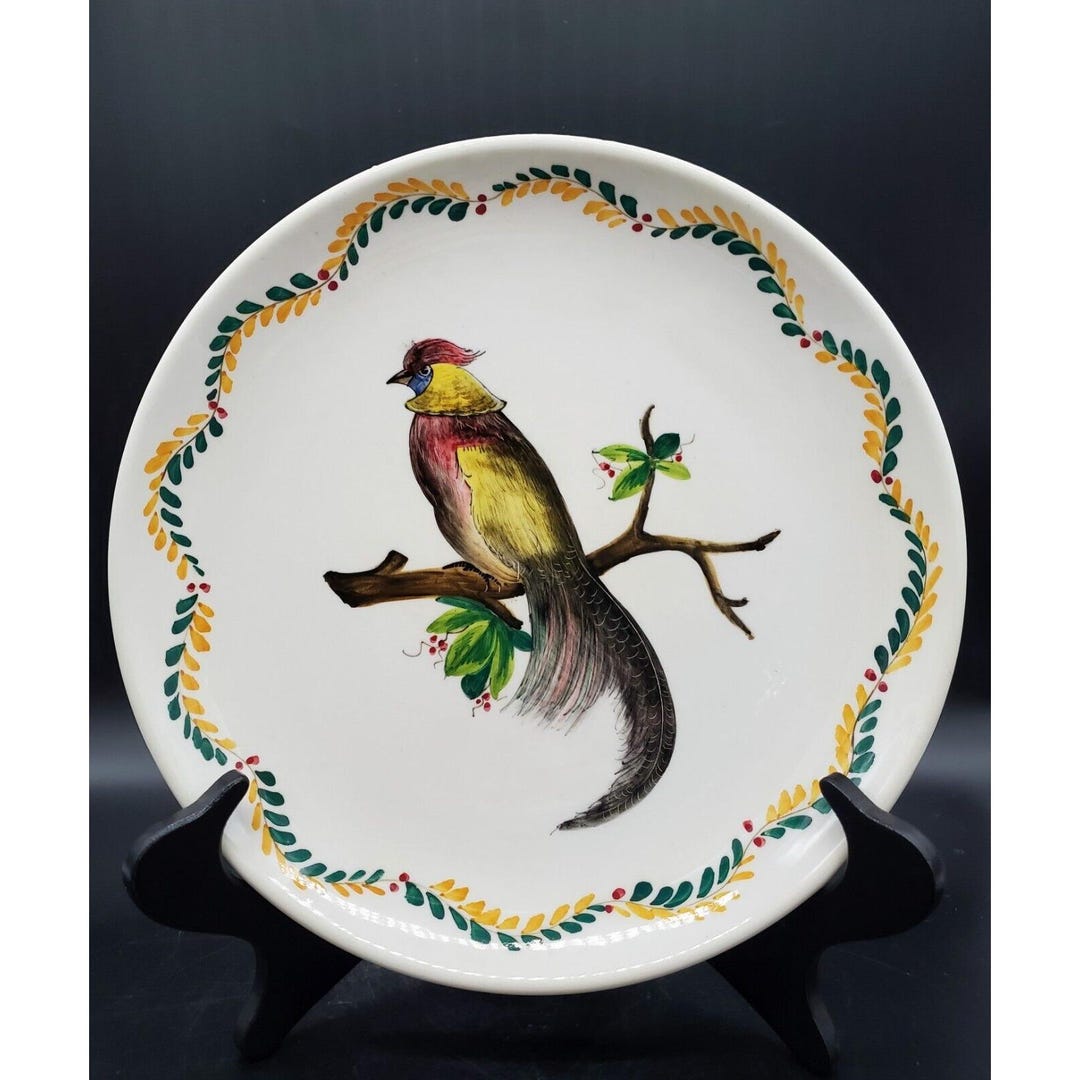 Vintage Italian Bird of Paradise Bird Plate Handpainted Pottery Italy ...