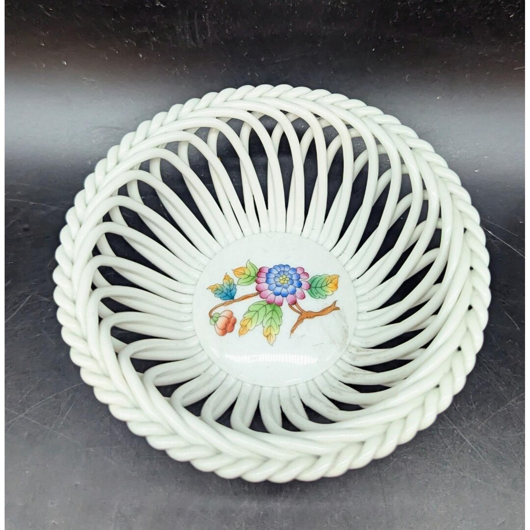Vintage Herend Queen Victoria Small Braided Basket #7373 Hand Painted 4 ...