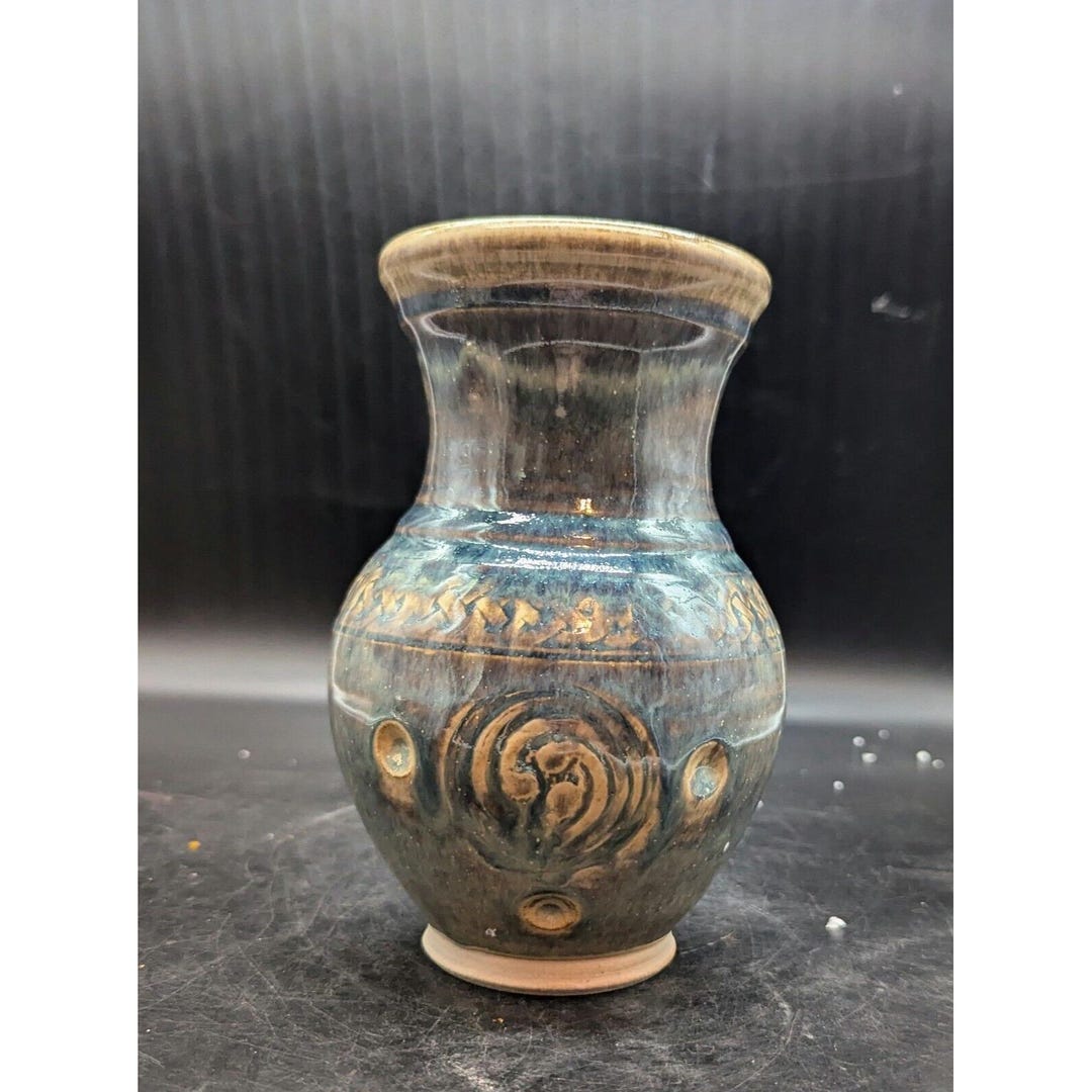 Celtic Clays Irish Studio Art Pottery Vase Blue Handmade Ireland Braid ...