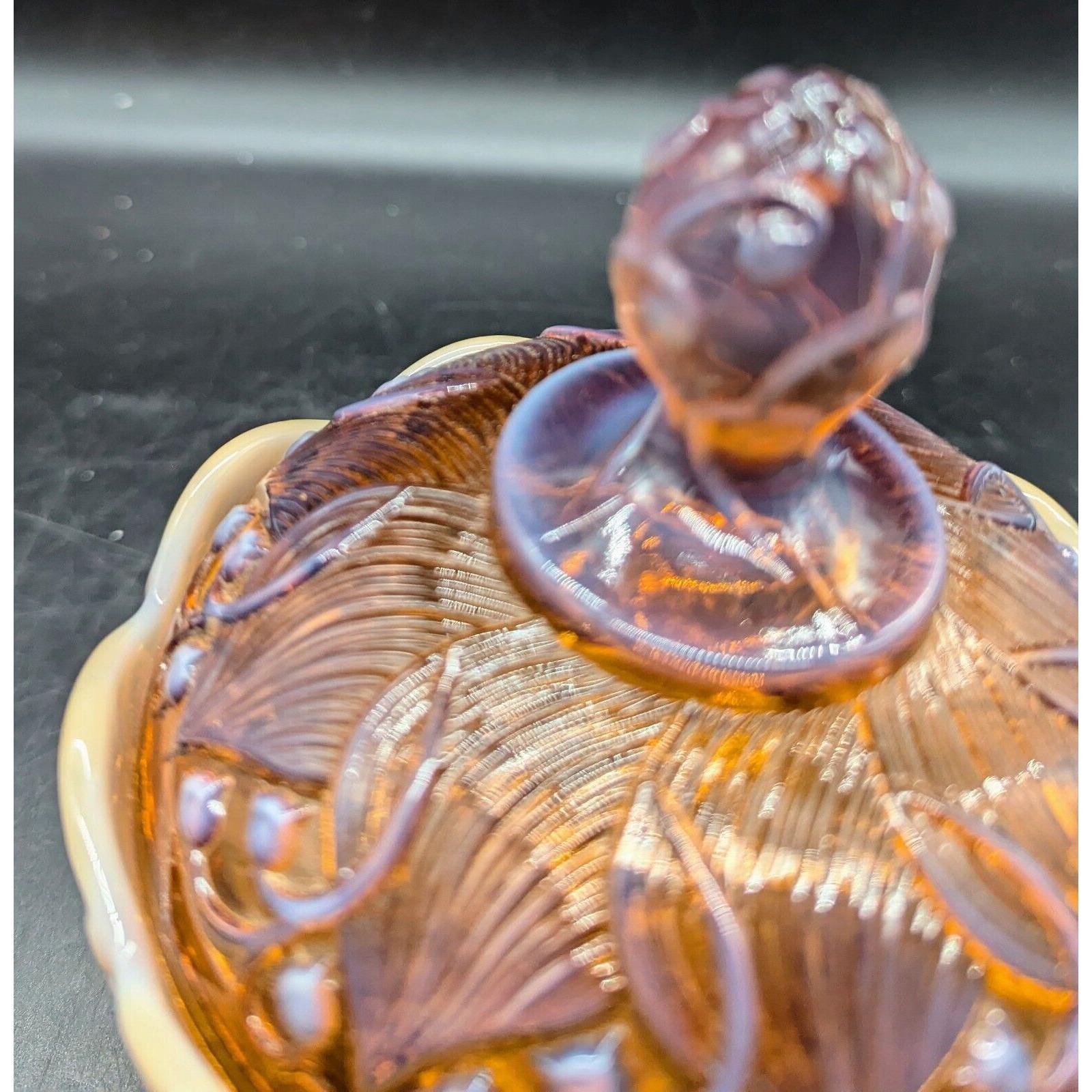 VTG Fenton Glass Caramel Cameo Opalescent Bowl Lily Og the Valley Lid ...
