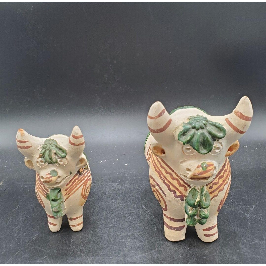 Lot /2 Peruvian Pottery Bull Torito De Pucara Terracotta Bull Figurine ...