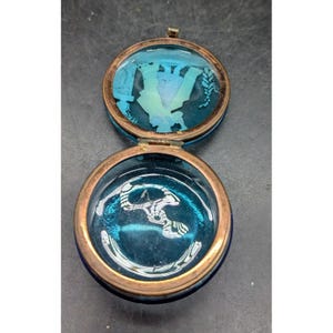 Antique Victorian Bohemian Glass Blue Patch Box Enamel Portrait 2.5 ...