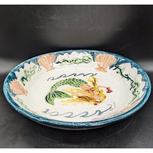 Handmade Art Pottery Redware Centerpiece Bowl Mermaid Scallop 12.25 ...