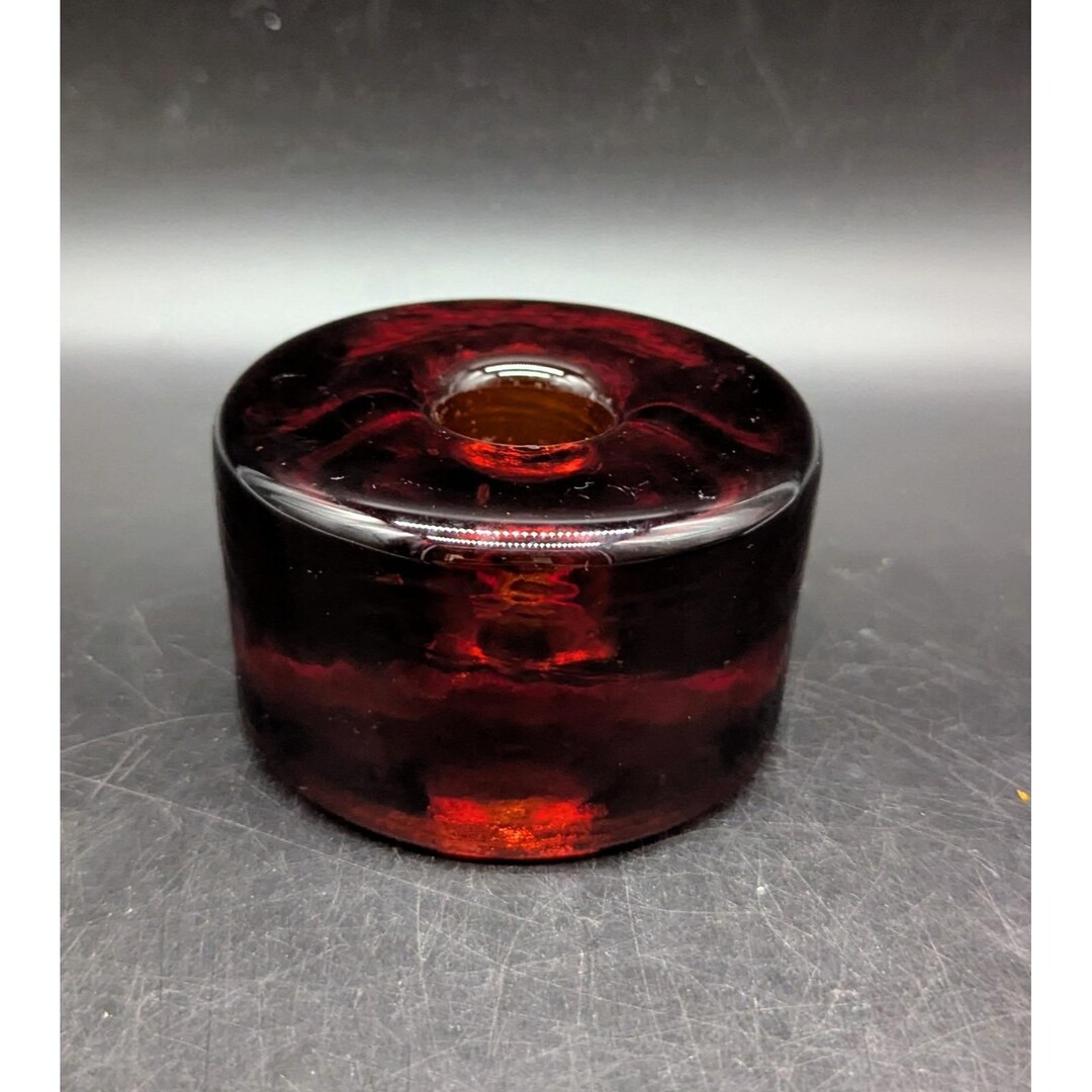 Vintage MCM Blenko Glass Candle Holder Round Taper Reddish Amber Root ...