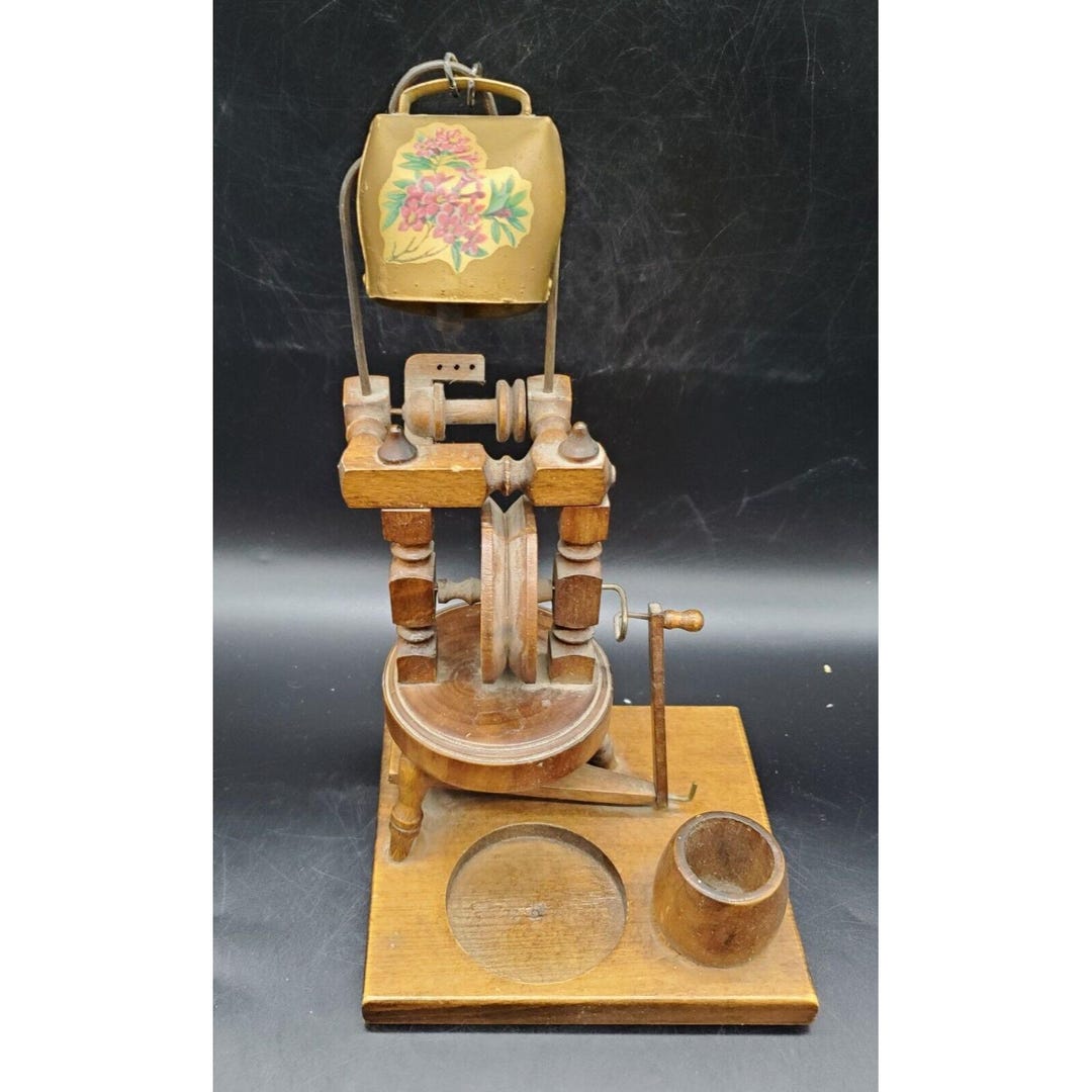 Vintage Wood Wooden Treen Spinning Wheel Bell Ashtray Match Holder ...