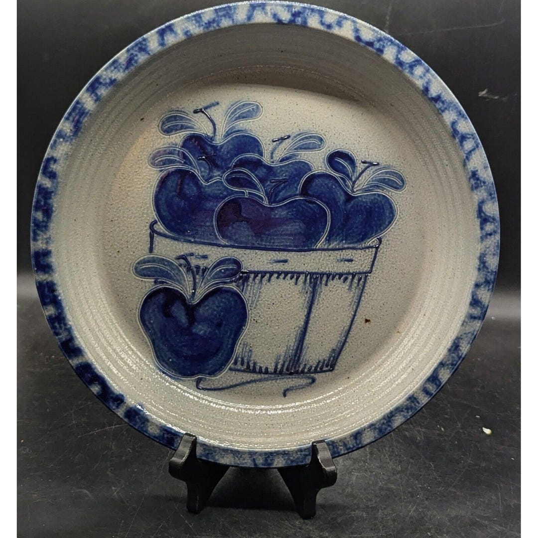 Vintage Eldrith Pottery 11' Pie Plate Apple Design Blue Salt Glazed Stoneware - Etsy