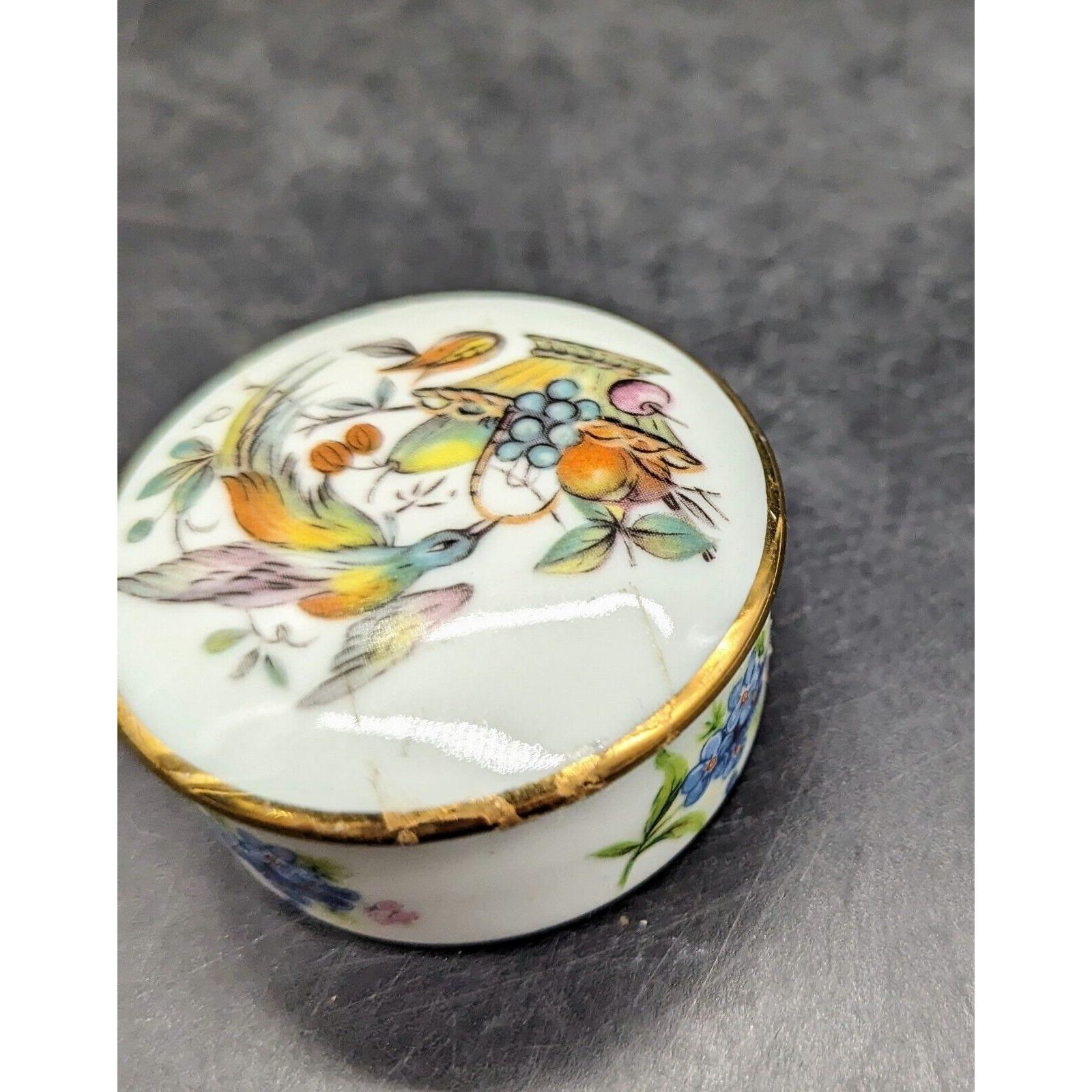 Vintage Hand Painted Limoges Trinket Pill Box W Lid Bird of Paradise 2 ...