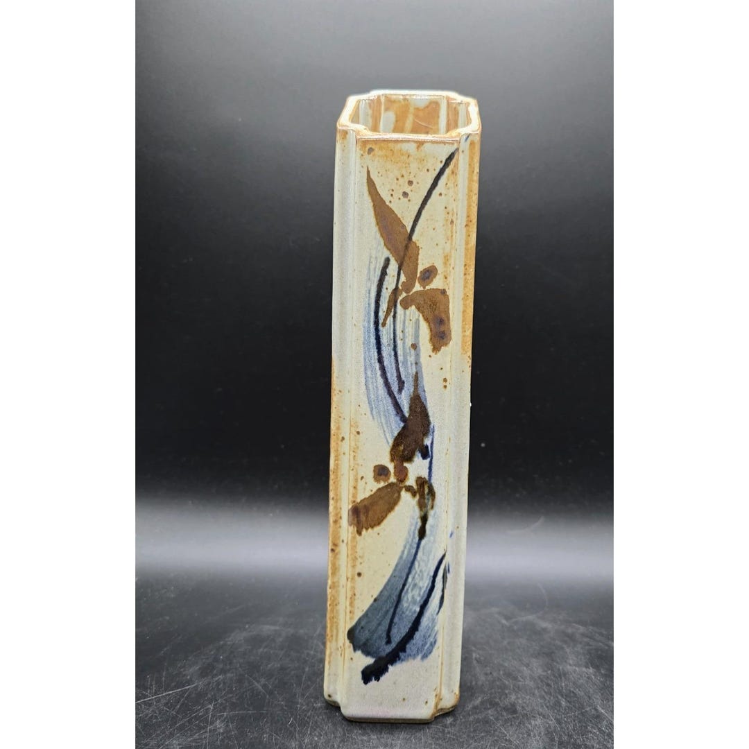 Vintage Robin Cage Studio Art Pottery 11.75" Stoneware Vase Speckled ...