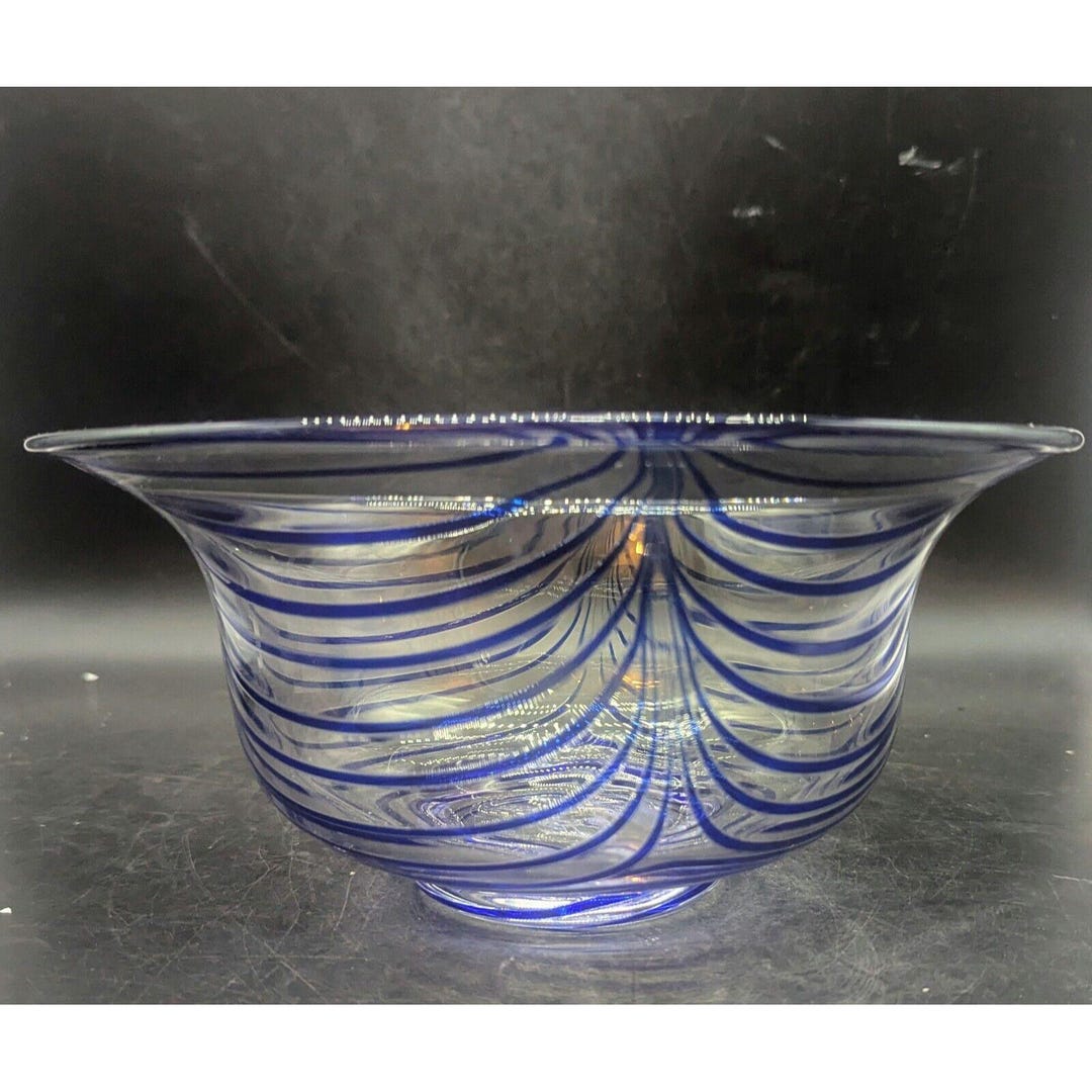 Vintage 1980s MMA Metropolitan Museum of Art Blue Pulled Feather Glass ...