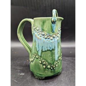 Vintage Studio Art Pottery Green Ceramic Pitcher 9" Signed Sue - Etsy
