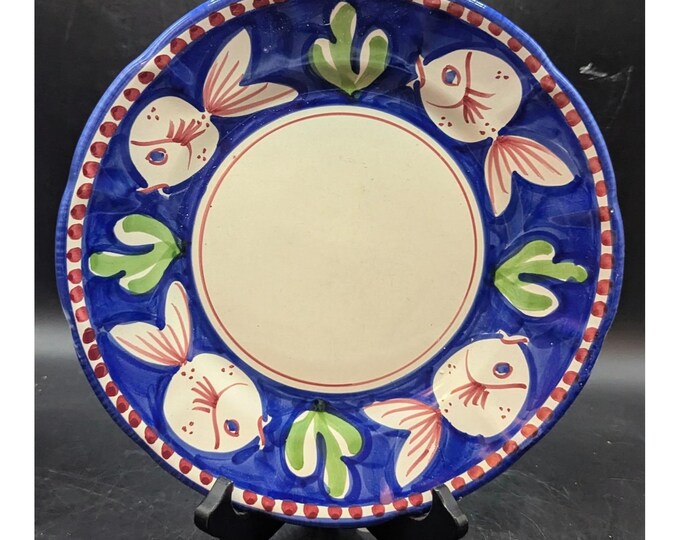 Vintage Vietri Solimene Italian Pottery Blue Fish Dinner Plate 10" Hand ...