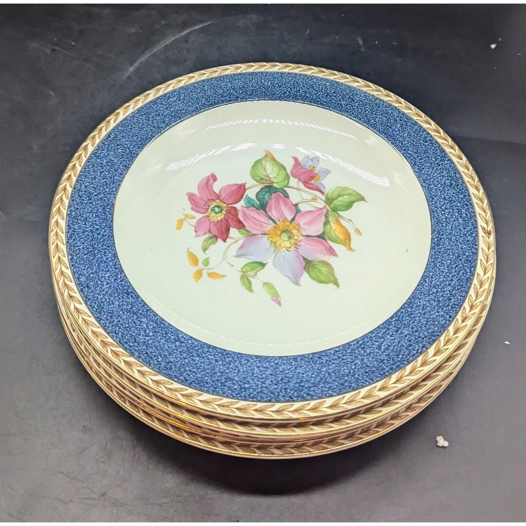Vintage Set/6 Crown Duncal Ware Floral Flower 8" Salad Dessert Plate ...