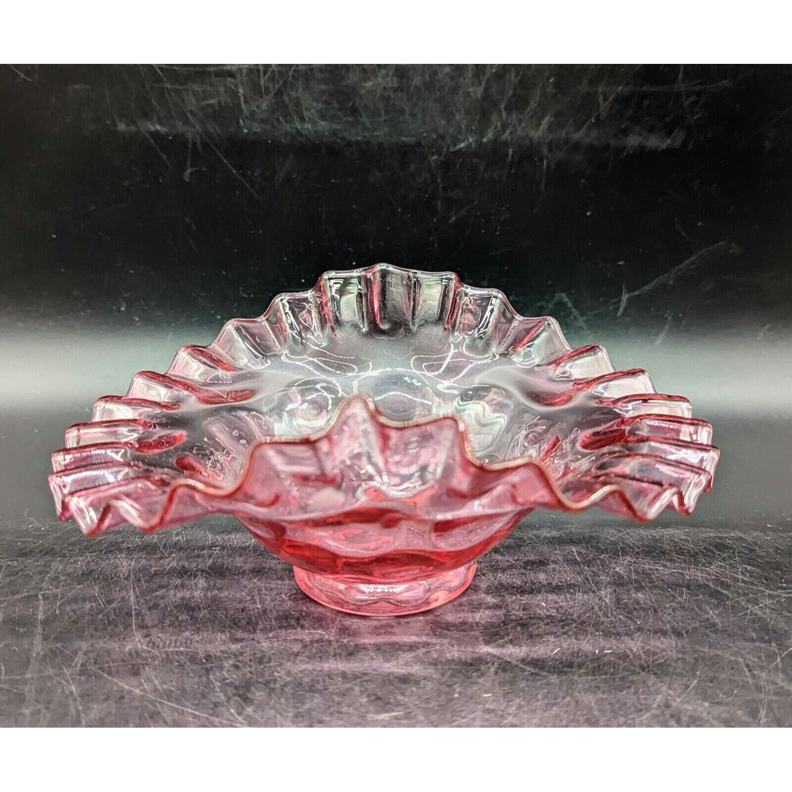 Vintage Fenton Cranberry Glass Thumbprint Candy Dish Crimped 7.5 - Etsy